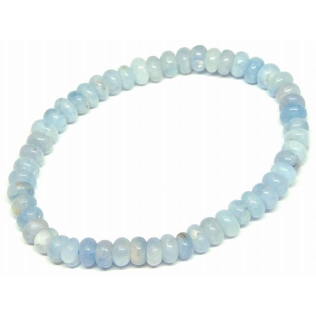 天然石 パワーストーン 66763 アクアマリン 6mm×3mm そろばん ソロバン 算盤 ブレスレット 内径16cm ポーチ付き 送料無料 ...