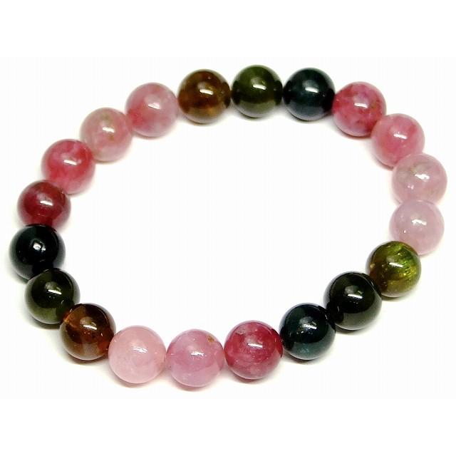 天然石 パワーストーン 66826 ミックストルマリン 電気石 9mm〜10mm AAA ブレスレット 内径17cm 送料無料 ブラジル産 ...