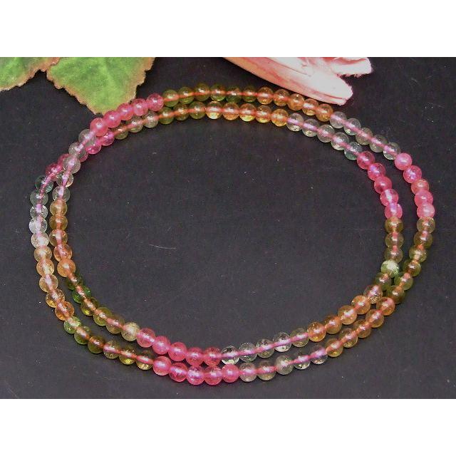 天然石 パワーストーン 66952 ミックストルマリン 電気石 4mm AAAA 三重ブレスレット ネックレス 長さ54cm 送料無料 ...