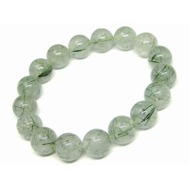 天然石 パワーストーン 69999 グリーンルチルクォーツ 12mm〜13mm AA ブレスレット 内径18cm ポーチ付き 送料無料 ...