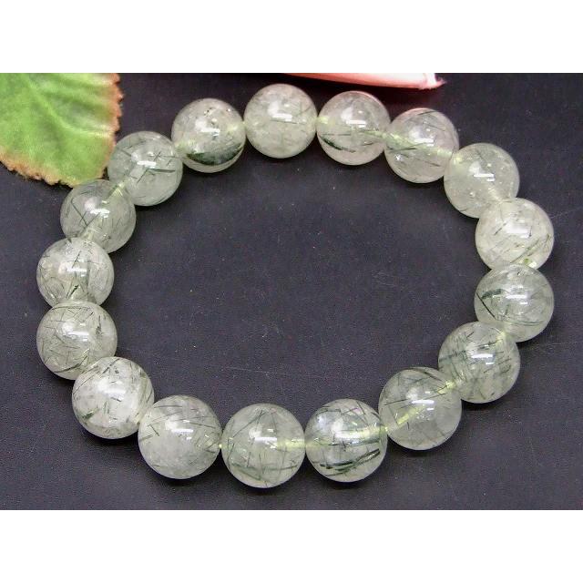 天然石 パワーストーン 69999 グリーンルチルクォーツ 12mm〜13mm AA ブレスレット 内径18cm ポーチ付き 送料無料 ...