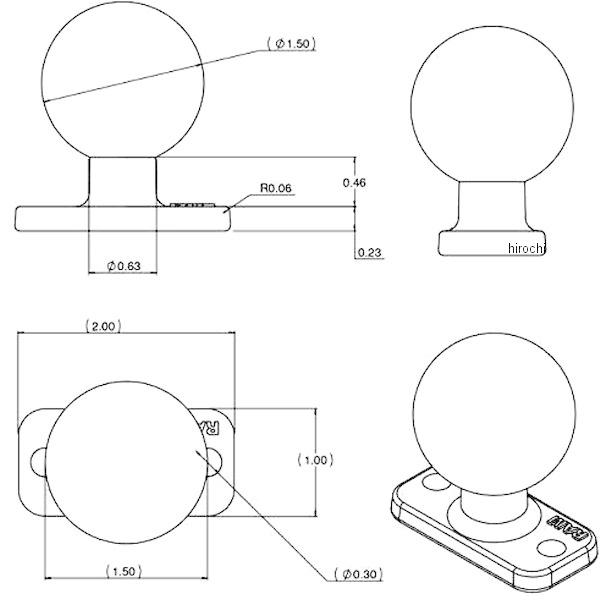 RAM-202U-12 ラムマウント RAM Mounts レクタングラーベース 2穴P1.5インチ 1.5インチボール JP店 : ヒロチー ...