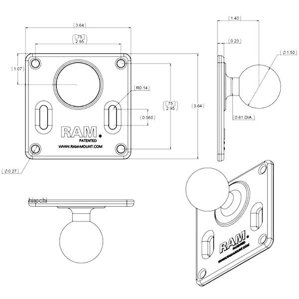 【メーカー在庫あり】 RAM-2461U ラムマウント RAM Mounts VESAプレート 75x75mm 1.5インチボール JP店 ...