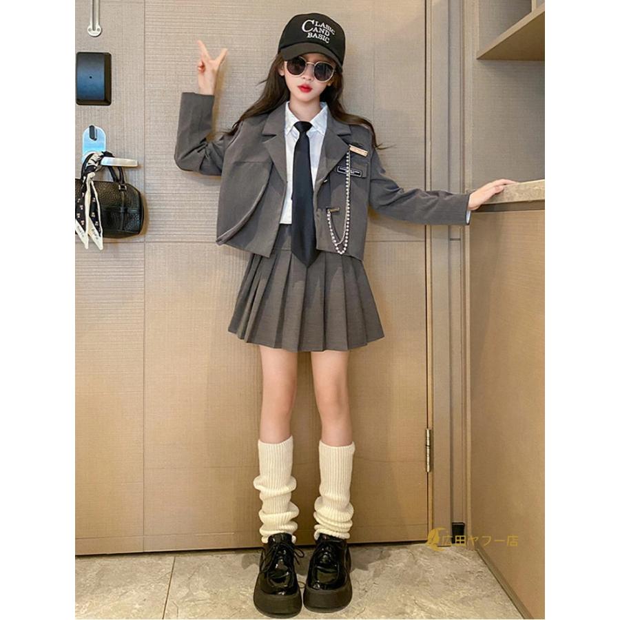 一部即納/即納有★ 韓国 卒業式 小学校女子 スカートスーツ 卒服 卒業式 スーツ 女の子 小学生 中学生 制服 ブレザー 150cm 130cm なんちゃって制服 セット JK ...