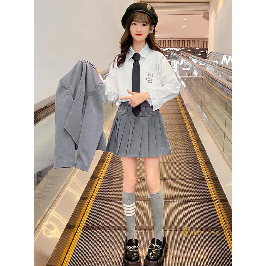 一部即納/即納有★ 韓国 卒業式 小学校女子 スカートスーツ 卒服 卒業式 スーツ 女の子 小学生 中学生 制服 ブレザー 150cm 130cm なんちゃって制服 セット JK ...