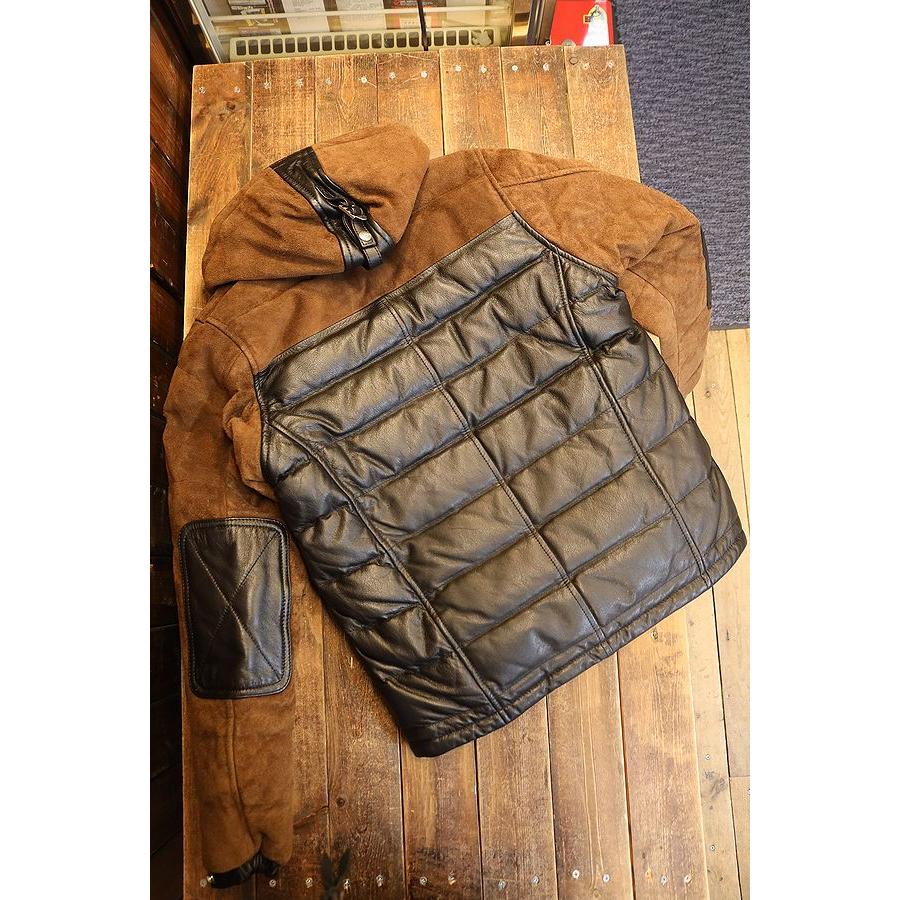 カドヤ (KADOYA) 【DH LEATHER DOWN】DHレザーダウン レザーダウンジャケット カラー：ブラック/ブラウン サイズ：3L/4L 防寒レザージャケット フード着脱OK ...