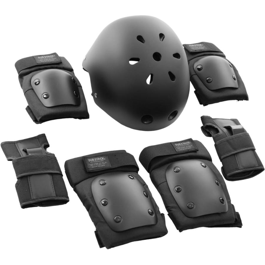 ドッペルギャンガー DUBSTACK(ダブスタック) スケートボード プロテクター 7点セット DSHP-01M-BK Mサイズ ヘルメット 付き 手首 肘 膝 パッド 子供 大人 用 ...