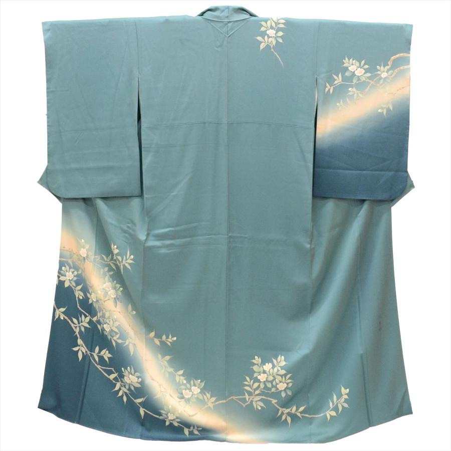 訪問着 正絹 袷 身丈157cm M 裄65.8cm 仕立て上がり リサイクル着物 友禅 緑色系 草花文様 落款あり フォーマル uu0267b : 着物ひととき - 通販 - Yahoo ...