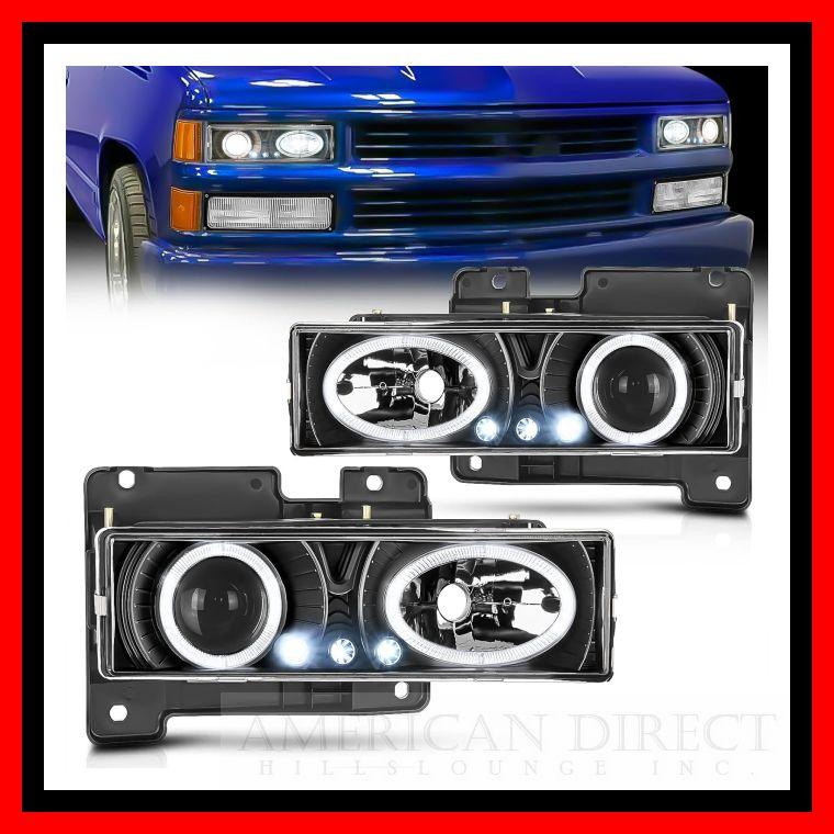 シボレー 【ブラック/ LED リング付】95-99y タホ/ 92-99y サバーバン ユーコン/ 88-98y C-1500 K-1500 シエラ プロジェクター P/J ヘッドライト ...