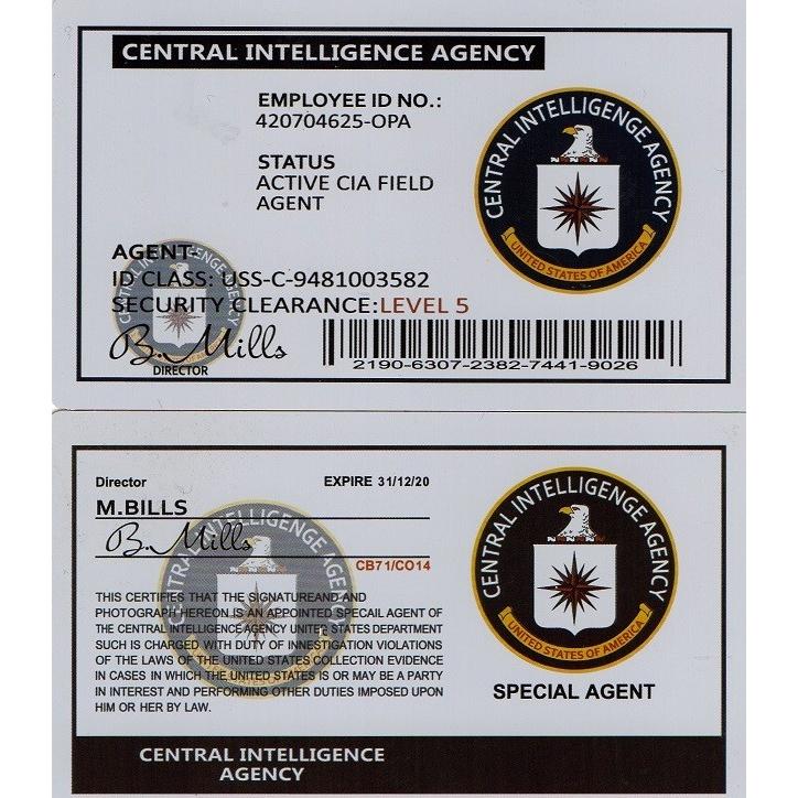 ★CIA ブランクID 名前・写真なし お好きなようにアレンジできます。PVC製（プラスチック）送料￥198★ : HOBBY SHOP K ...