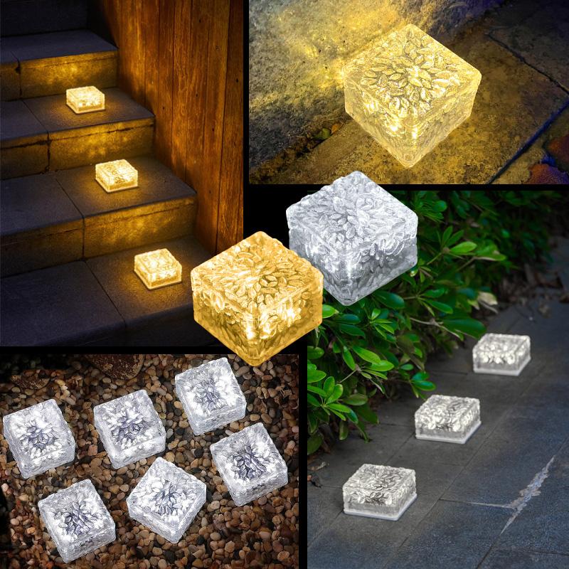 ソーラーライト 12セット ガーデンライト ソーラー クリスタルガラス調 四角タイプ 防水 エンボス仕様 センサーライト 明るい 埋め込み イルミネーション 室内 : gl003-12set ...