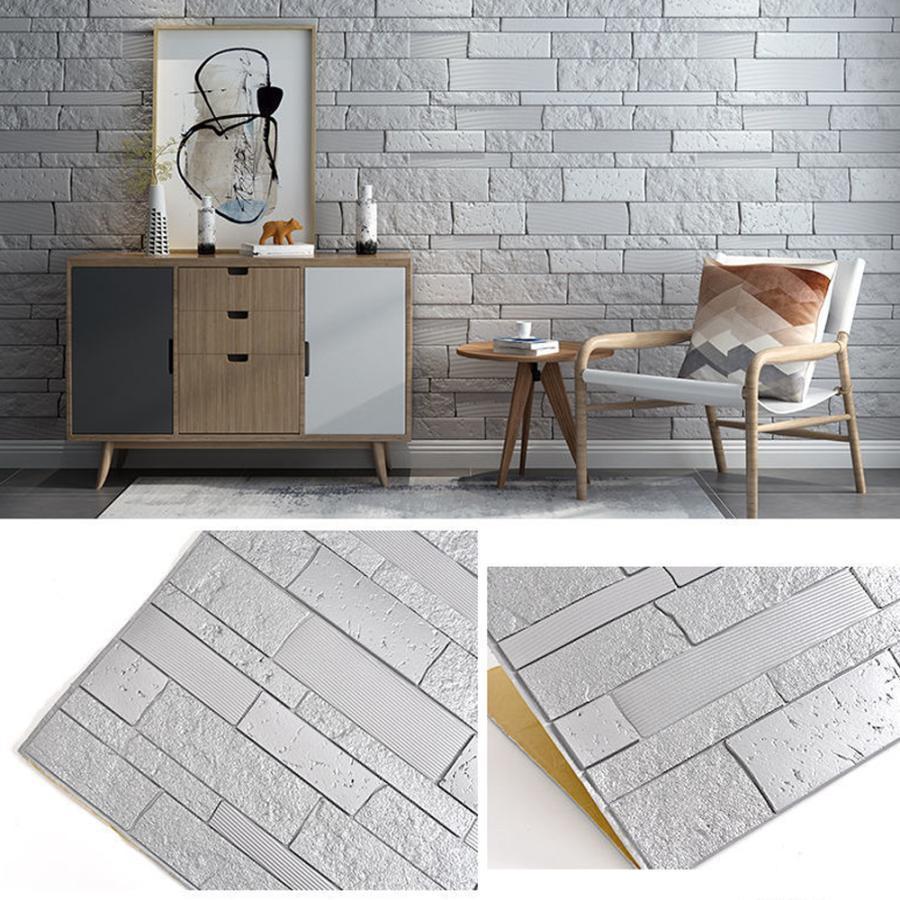 壁紙 壁紙シール おしゃれ 北欧 10枚 20枚 30枚 クッションシート 張り替え ウォールステッカー 70cm×70cm 立体 3D 高級 亜麻（リネン）リメイクシート : qz006 ...