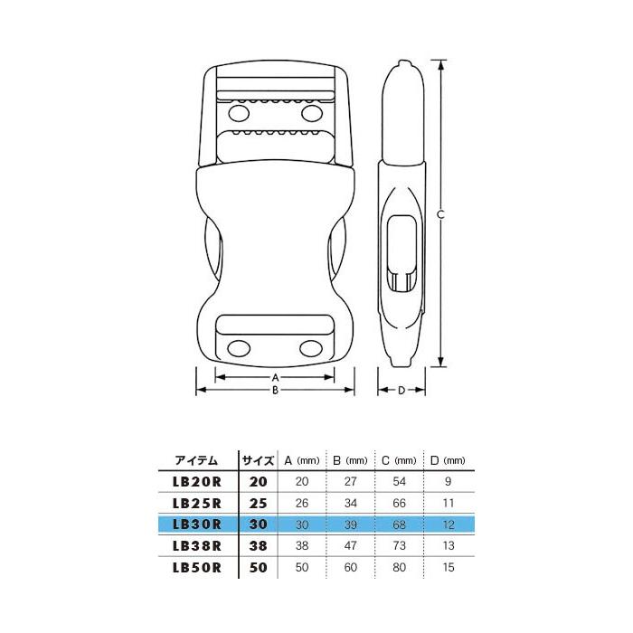 YKK LB-R プラスチックパーツ バックル サイドリリースタイプ / Side release type LBR：LB30R : HOLKIN - 通販 - Yahoo!ショッピング