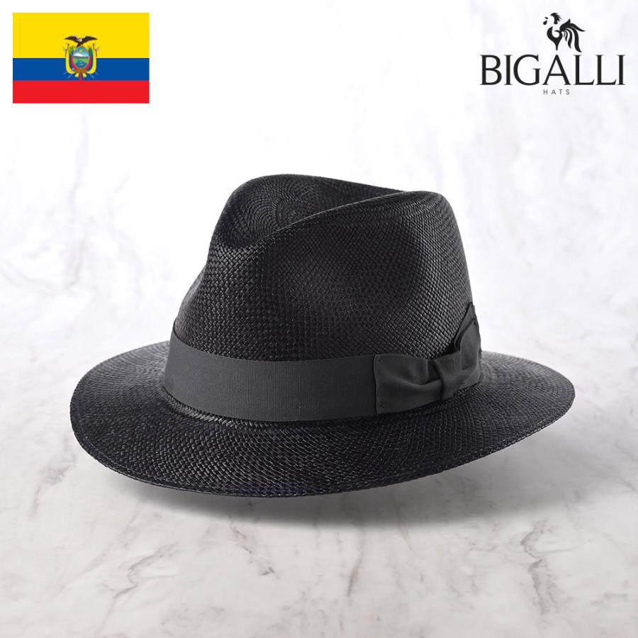 BIGALLI パナマ帽 中折れハット 帽子 メンズ レディース 春 夏 エクアドル JACQUES(ジャック) ブラック 熱中症対策 ...