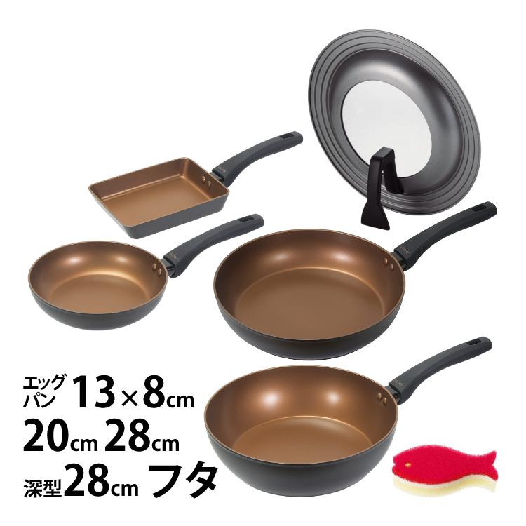 パール金属 (スポンジ付)ビジョン ゴールドコーティング IH対応フライパン20cm＆28cm＆深型28cm＆卵焼用＆フタ(CP-1746/CP-1748/CP-1750/CP-1751/H ...