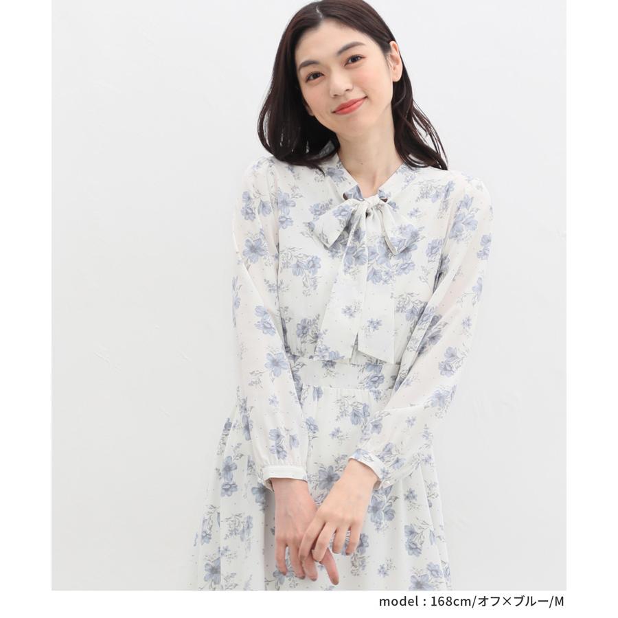 Honeys ワンピース レディース 白 花柄 ボウタイ オフィス 通勤 Honeys ワンピース レディース 白 花柄 ボウタイ オフィス 通勤