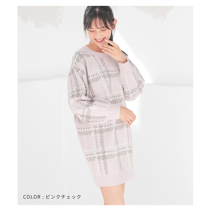 Honeys ワンピース 長袖 ミニ丈 ニットワンピース ジャカード Honeys ワンピース 長袖 ミニ丈 ニットワンピース ジャカード