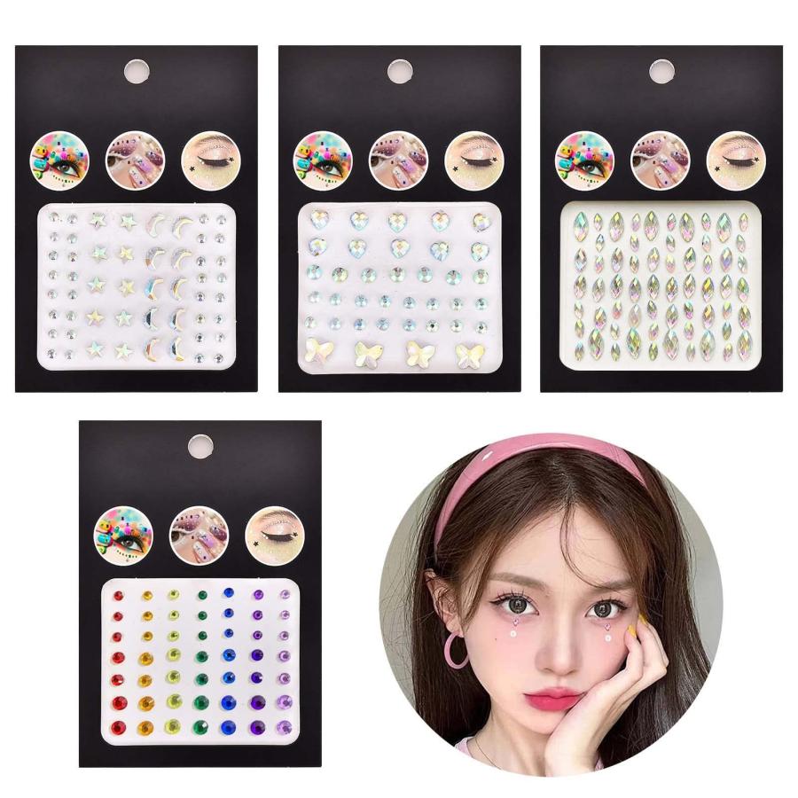 RUMAY ラインストーン ステッカー 【4個入り】フェイス シール キラキラデコシール装飾パーツ、顔面装飾用キラキラオーナメント、DIY用品 ...