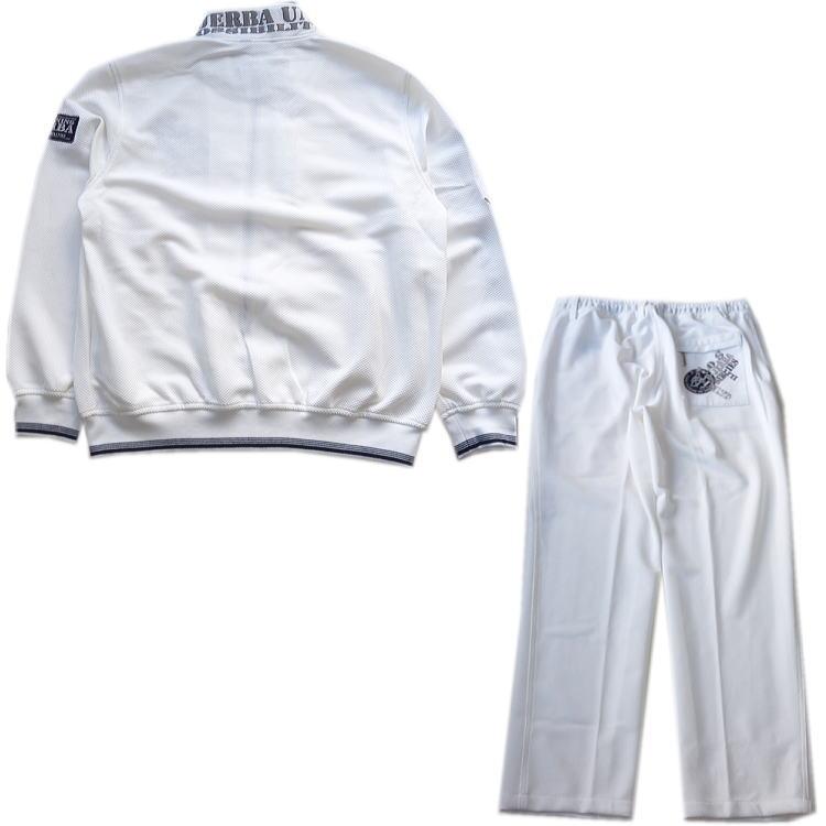 春秋物 D-jerBa/ジェルバ ロゴ＆ワッペン風刺繍 ジャージ ジップアップジャケット 長袖長パンツ上下セットアップスーツ SETUP 白/ワイン LL(XL) 111001 : ...