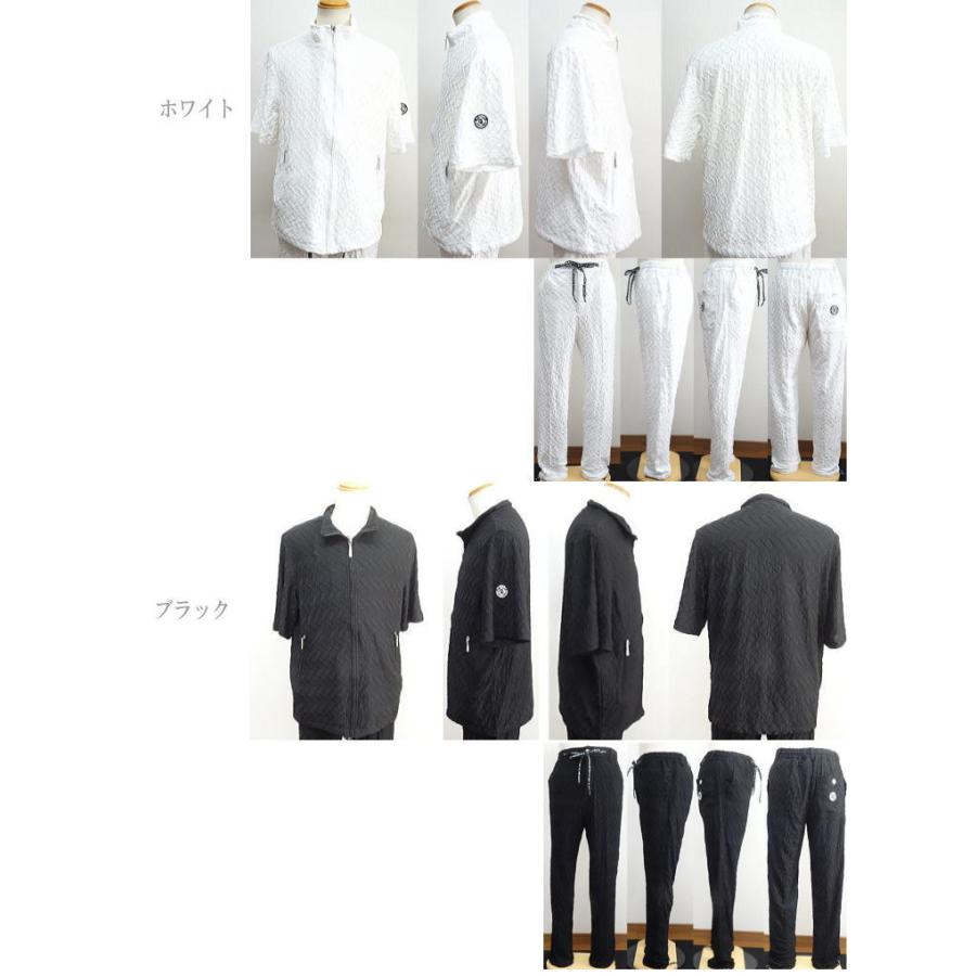 スリーシーズン春夏秋物 D-jerBa/ジェルバ 凹凸ふくれ柄 ロゴプレート ZIP 半袖長パンツ上下セットアップスーツ SETUP 白/黒 M/L/LL/3L(4Lまで対応) 2510141 ...
