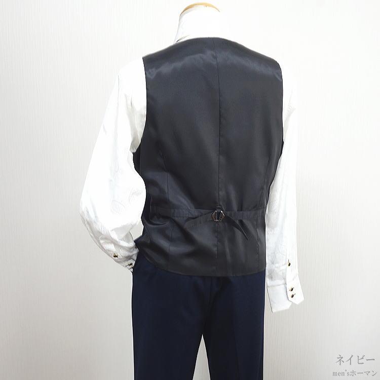 秋冬春物 DropHead/ドロップヘッド 小柄模様 ノッチ衿 アジャスター ベスト付 ビジネス 2釦シングルスーツ スリーピース 3ピース 紺 M/L/LL(XL)/3L(XXL ...