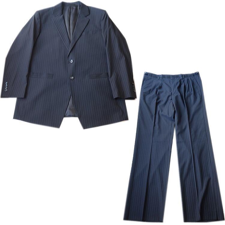 スリーシーズン秋冬春物 ビッグ有 DropHead/ドロップヘッド 紺ストライプ お台場仕立て アジャスター ビジネス 衣裳 2つ釦シングルスーツ 黒 LL/3L(XXL) A2760 ...