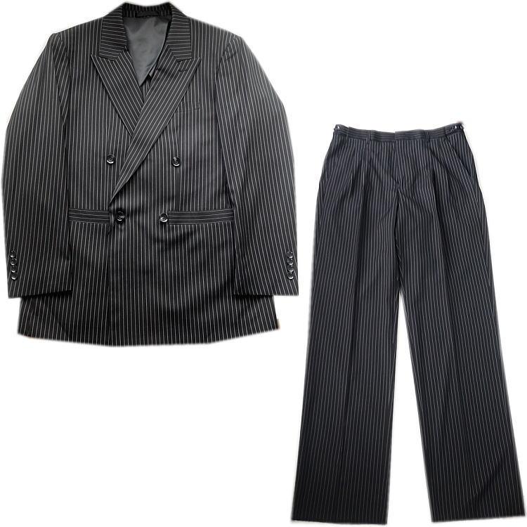 2024年新作 春夏秋冬物 DropHead/ドロップヘッド 白ペンシルストライプ柄 アジャスター ビジネス 衣装 1掛4つ釦Wスーツ ダブルスーツ 黒 M/L/LL(XL) A2812 ...