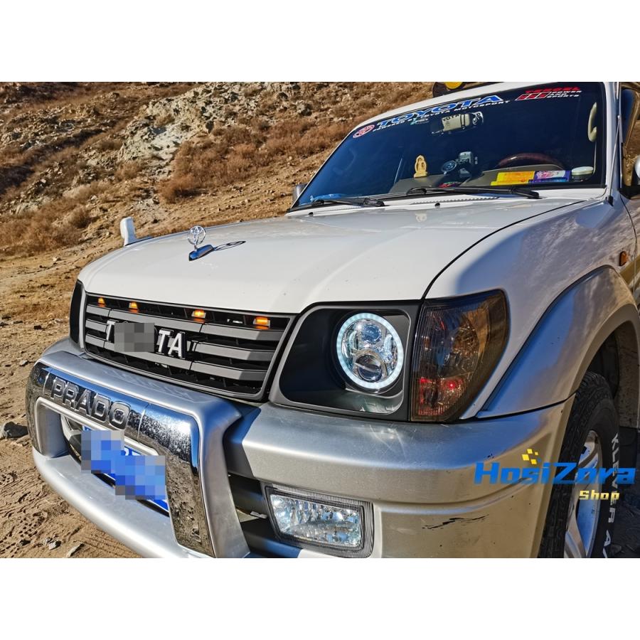 トヨタ ランドクルーザー プラド 1993-2002 LC90 95 フロントLEDグリル + ヘッドライト レンズ フレーム TOYOTA ロゴ 7色選択可能 6p :JP314 ...