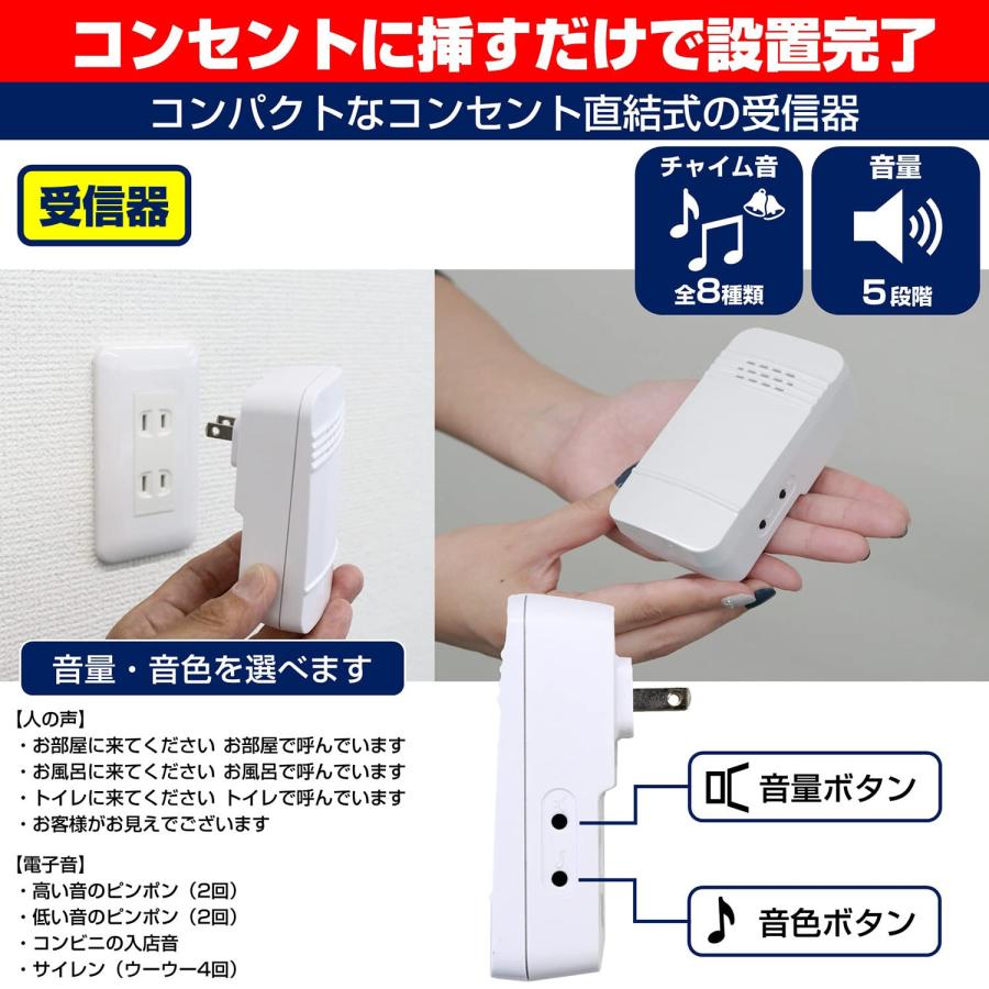 エルパ (ELPA) 電池を使わない ワイヤレスチャイム 工事不要 防水 押した力で自己発電 WC-S6040AC : ホットミーティア - 通販 - Yahoo!ショッピング