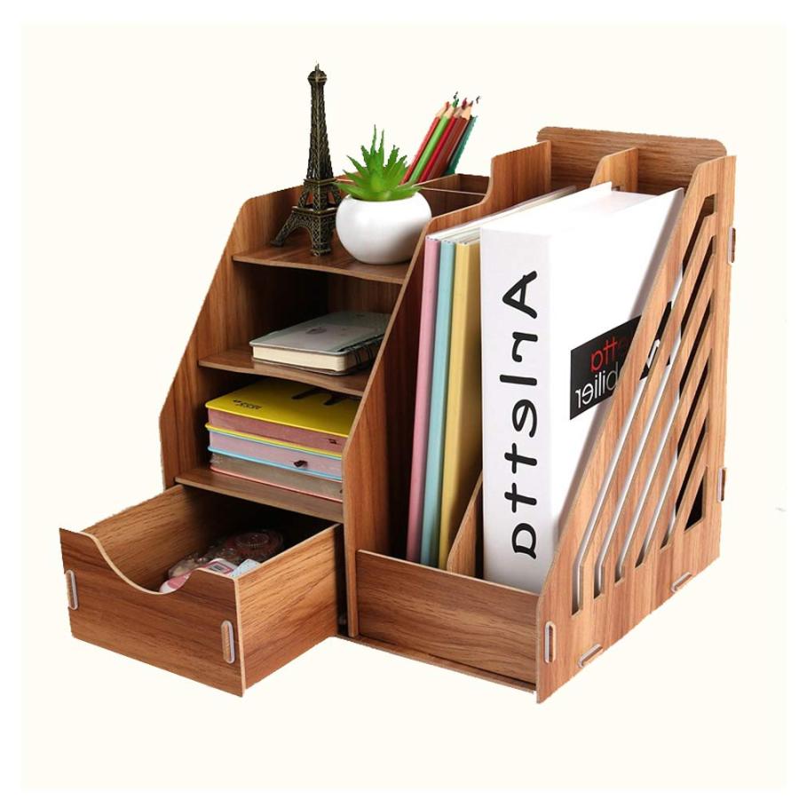 Netpin 卓上収納ラック 木製 大容量 オフィス収納 机上収納ボックス 組立式 卓上収納ケース 新聞/雑誌/A4ファイル/フォルダー/書類 ...