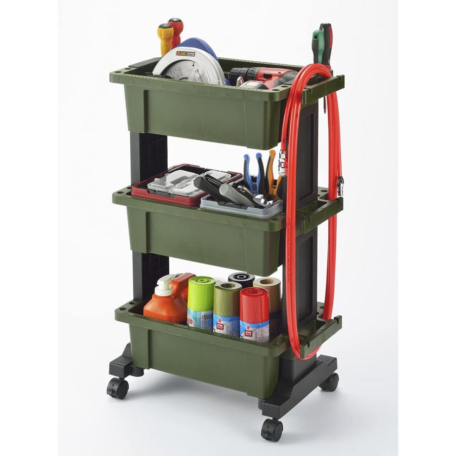 JEJアステージ ツールワゴン ボックスタイプ 日本製 組み立て式 3段 キャスター付 ブラックグリーン TWB-490G 幅49×奥行29.5×高さ : ホットミーティア - 通販 ...