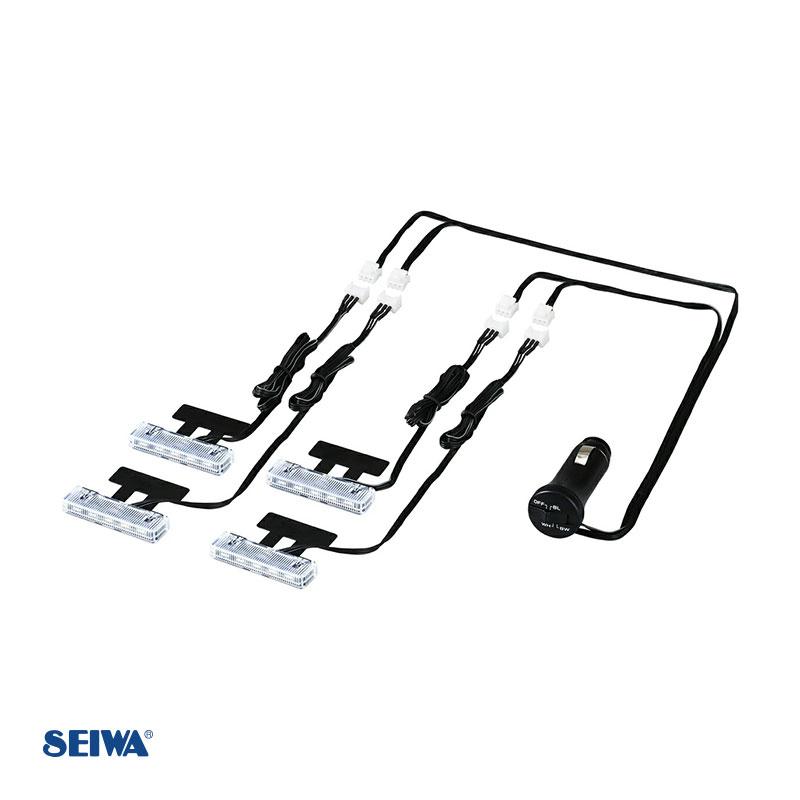 SEIWA LEDフロアライト 4連 車内ライト 足元照明 8mm薄型ボディ DC12V車 イルミ 色調切替スイッチ 残光機能付き セイワ/SEIWA F336 : ホットロードオートパーツ ...