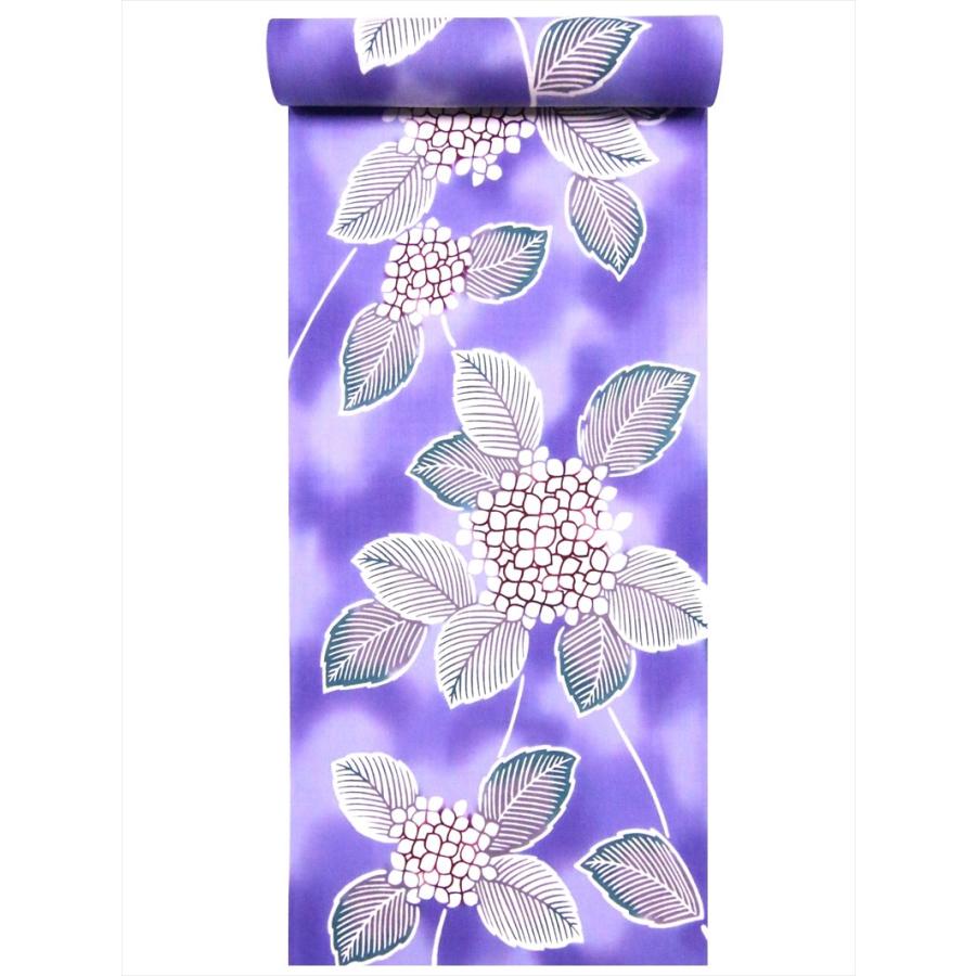浴衣 反物 NO.181 藤紫地・アジサイ柄・注染染め/耳あり : ゆかた反物の堀田 - 通販 - Yahoo!ショッピング