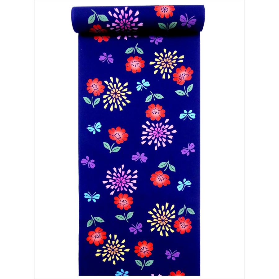 子供 浴衣 反物 (5.7m) No.803 紺地・フヨウ・花火柄・注染染め : ゆかた反物の堀田 - 通販 - Yahoo!ショッピング