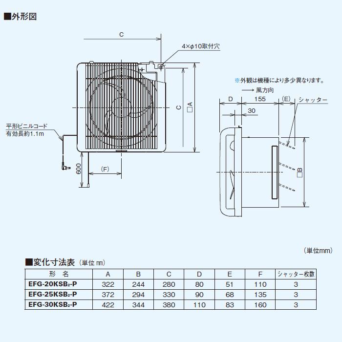 三菱 換気送風機【EFG-30KSB2-P】産業用換気送風機 本体 有圧換気扇 引紐タイプ 電動シャッター付 : PHショップYahoo!店 - 通販 - Yahoo!ショッピング