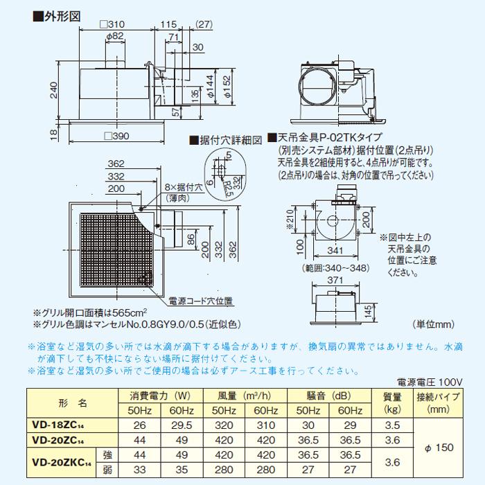 三菱 換気扇・ロスナイ 本体 ダクト用換気扇 天井埋込形 VD-20ZC14 低騒音形 : PHショップYahoo!店 - 通販 - Yahoo!ショッピング