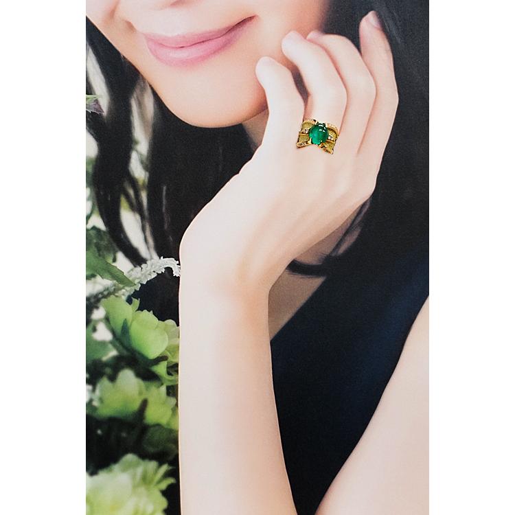 7/31夏セール中】エメラルド 3.75ct ダイヤモンド K18YG カボション ツヤ消し マット 幅広 太め 送料無料 美品 中古 ...