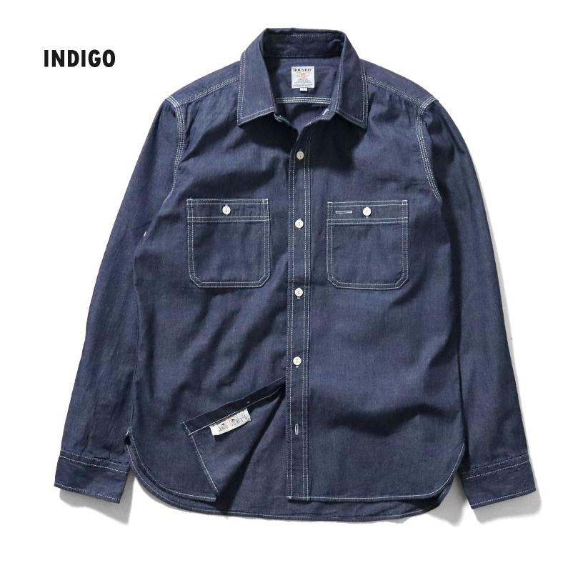 HOUSTON / ヒューストン 40697 USA COTTON CHAMBRAY WORK SHIRT/ USAコットンシャンブレーワーク ...
