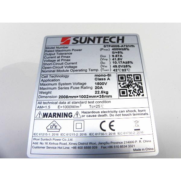 未使用品 SUNTECH/サンテック 単結晶/ラージセル 400W 太陽光モジュール/ソーラーパネル STP400S-A72/Vfh khhn3169m : HOWLING-UNITY ...