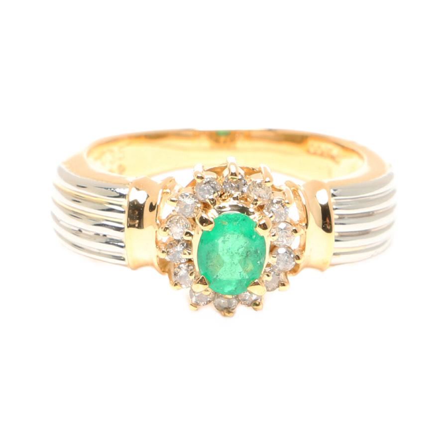 美品 リング 指輪 Pt900 K18 エメラルド0.35ct ダイヤ0.22ct 5.2g レディース SIZE 13号 (リング) 中古 :abc0000027:rehello by ...