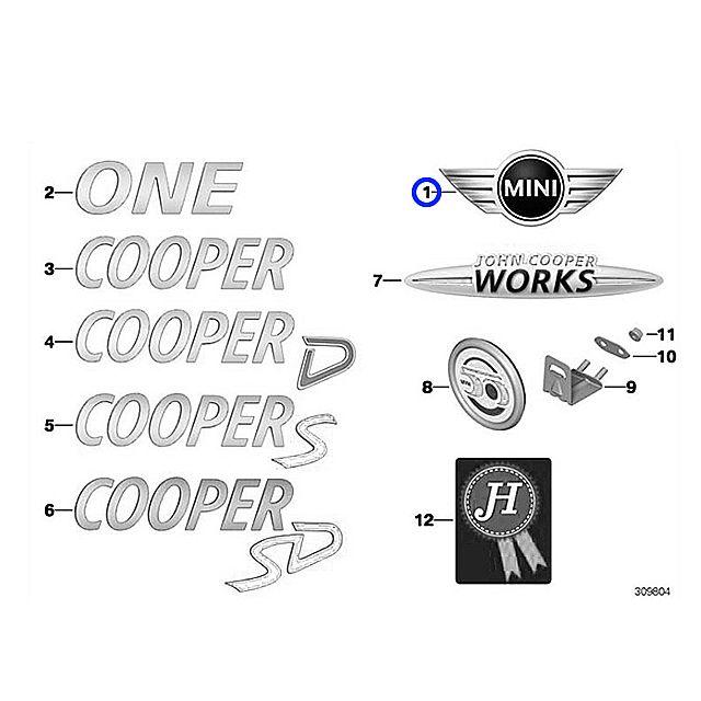 純正 エンブレム フロント MINI(ミニ) R55 R56 R57 クーパー ワン ML16 ZF16 ME14 MF16 SR16 SU16 MR16 ZN16 Cooper One ...