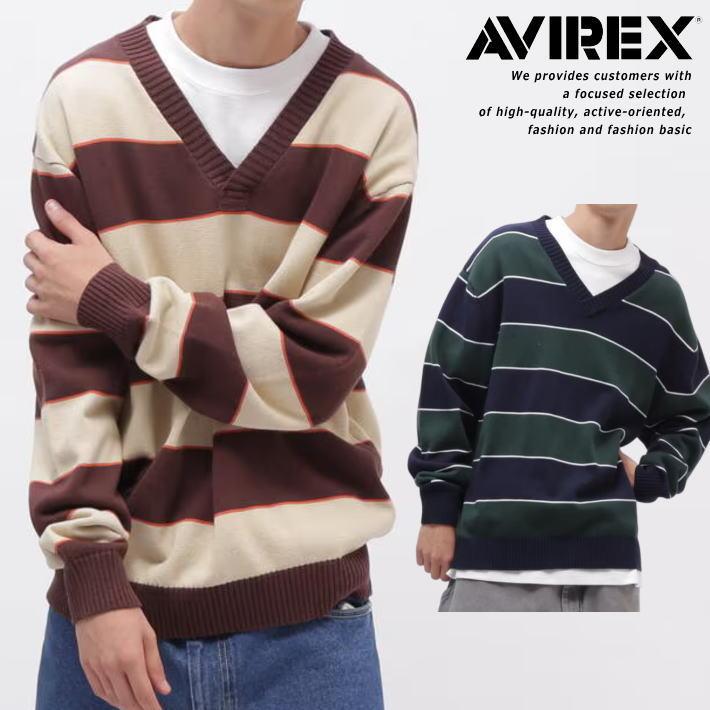 AVIREX セーター メンズ Vネック Y_U 7834240006 ★REV 7986876 ニット V-NECK BORDER KNIT ...
