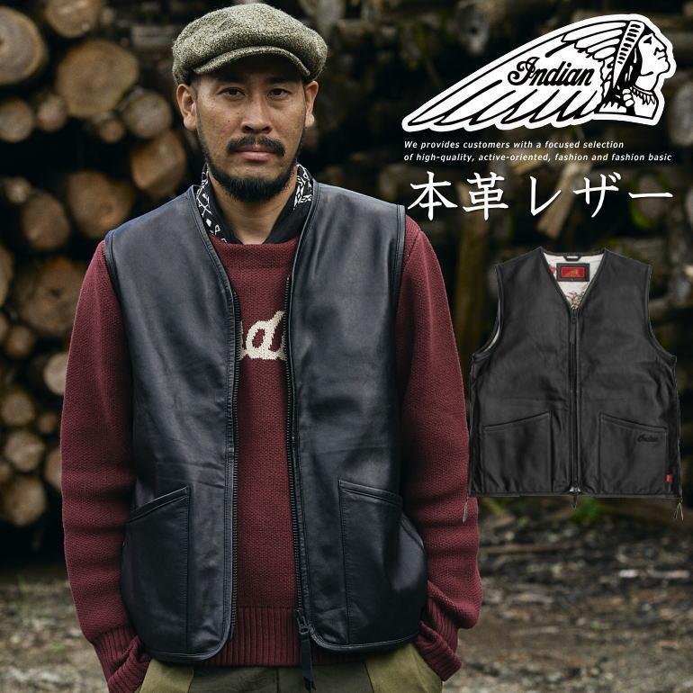 【本革 羊革】Indian Motocycle ベスト ジャケット メンズ レディース 本革 羊革 ★REV Y_IN IL-0253 レザー おしゃれ ブランド インディアンモトサイクル ...