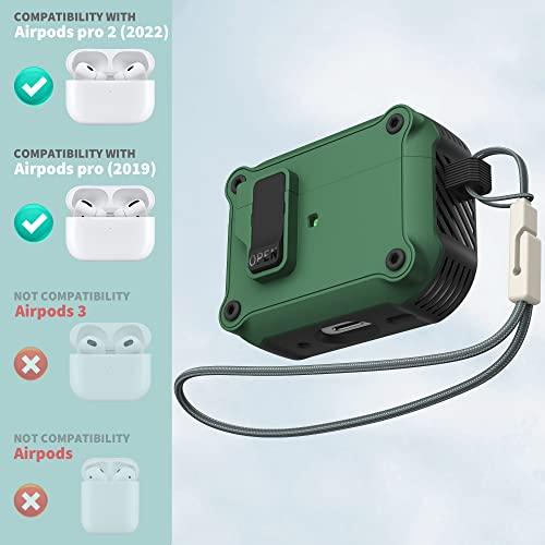 SURPHY AirPods Pro 第2世代 ケース ハードTPU 衝撃吸収 安全なロック機能 LED可視 分離式 ワイヤレス充電対応 ストラップと :s-B0BJVHNGVX ...