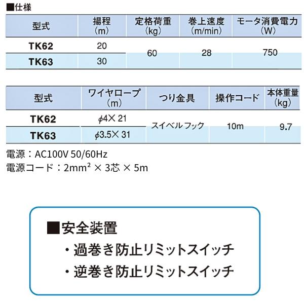 トーヨーコーケン ベビーウインチ TK-63 定格荷重60kg TKK : 現場にGO - 通販 - Yahoo!ショッピング