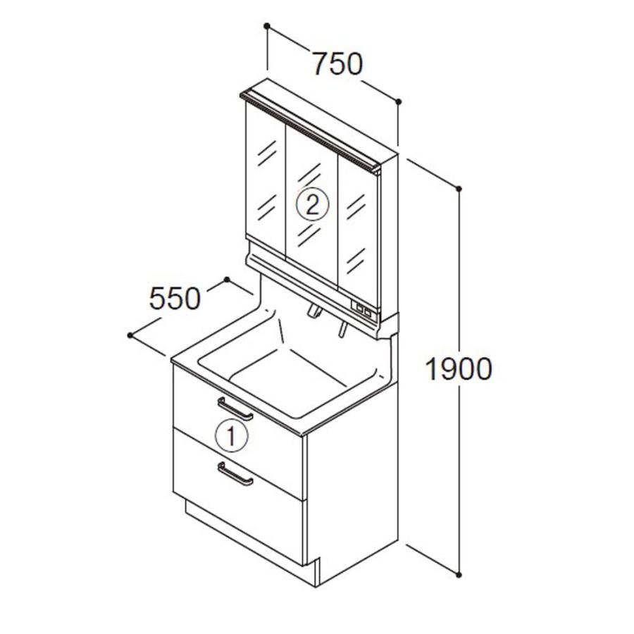 オクターブ（TOTO） 洗面台 洗面化粧台 750 TOTO オクターブLite 間口750mm プラン LDSFS075BQGDN1W＋LMFS075A3GLC1G セット : i-port ...