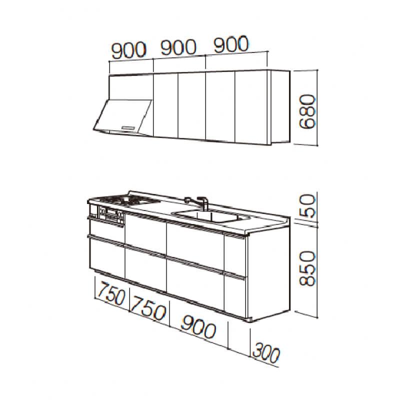 ミッテ システムキッチン 2700 TOTO I型 間口2700mm グループ1 基本仕様 W2700 : i-port Yahoo!店 - 通販 - Yahoo!ショッピング