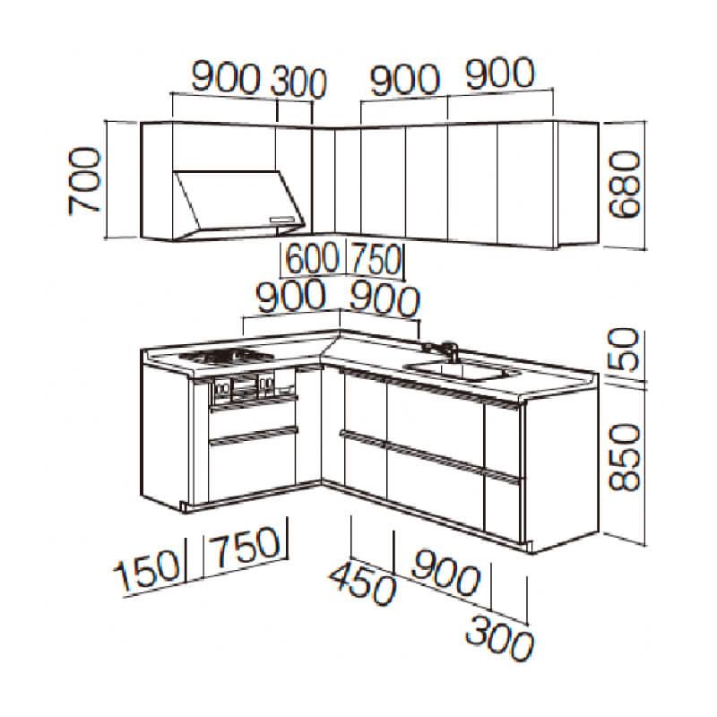 ミッテ システムキッチン 2550 TOTO L型 間口2550 x 1800mm グループ1 基本仕様 W2550 : i-port Yahoo!店 - 通販 - Yahoo!ショッピング