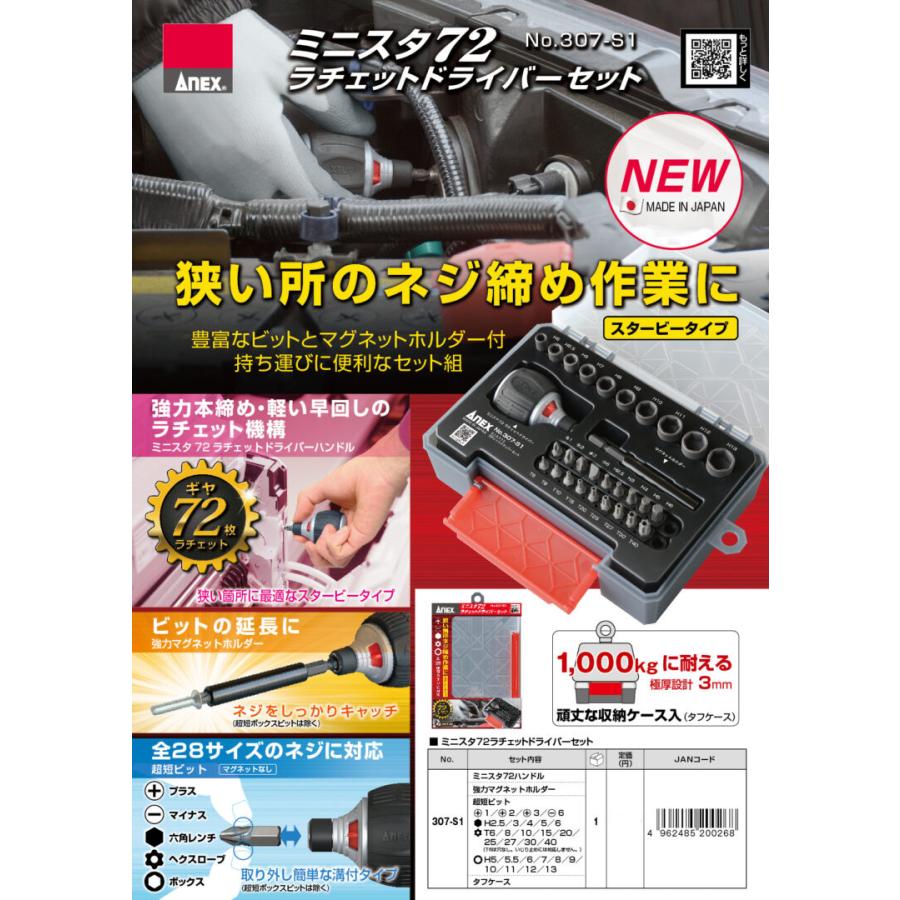 ANEX 307-S1 ミニスタ72 ラチェットドライバーセット :4962485200268:工具のお店i-TOOLS(アイツール ...