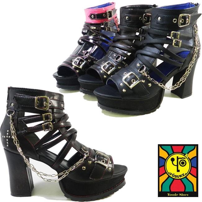 YOSUKE ヨースケ 厚底 サンダル スタッズ チェーンデザイン 厚底ヒールブーツサンダル 2600545 : 靴のIBC - 通販 ...